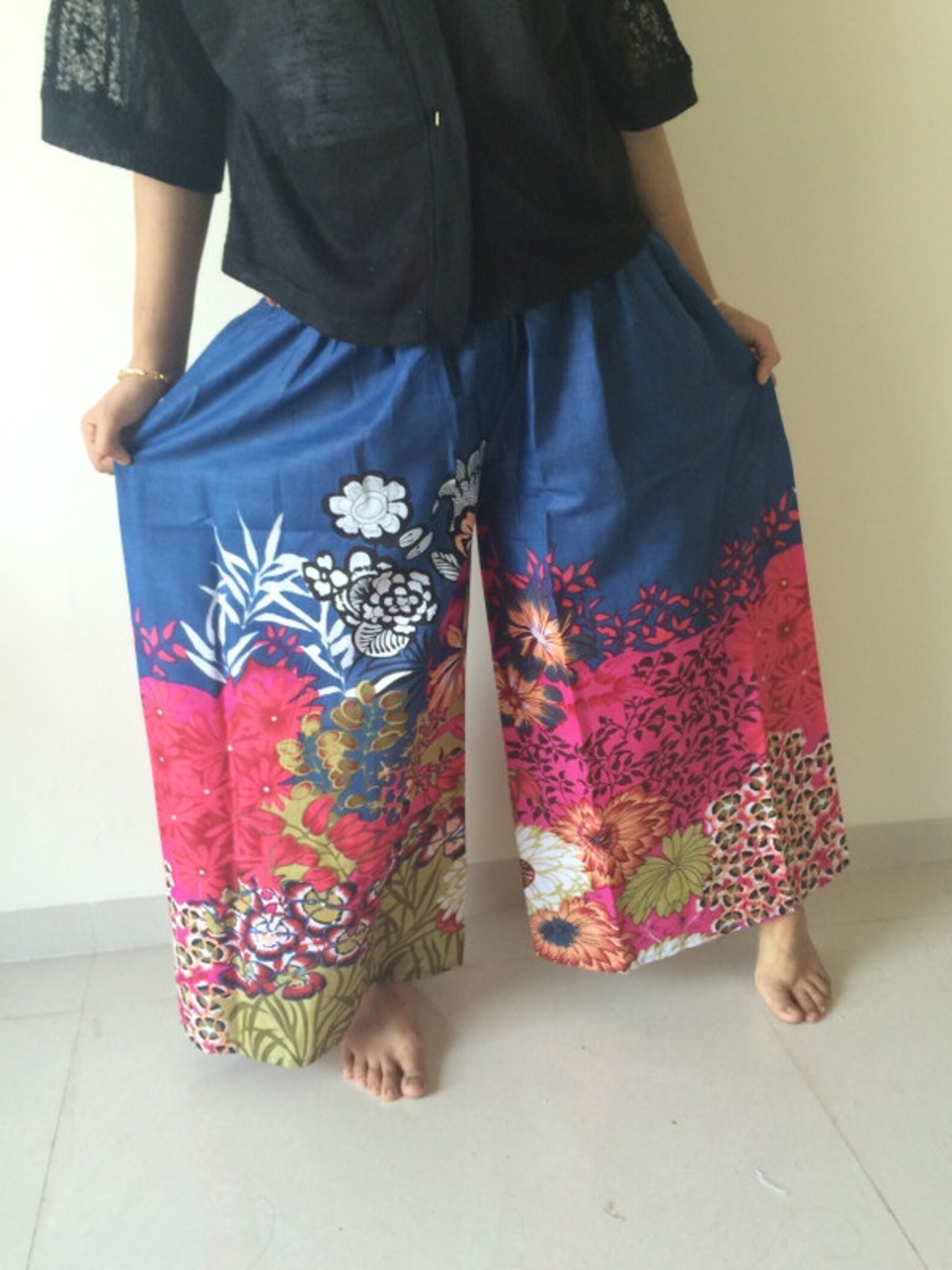 Dark Blue Palazzo Pants Comfortable Wide Legged Pajamas Pjs - Etsy