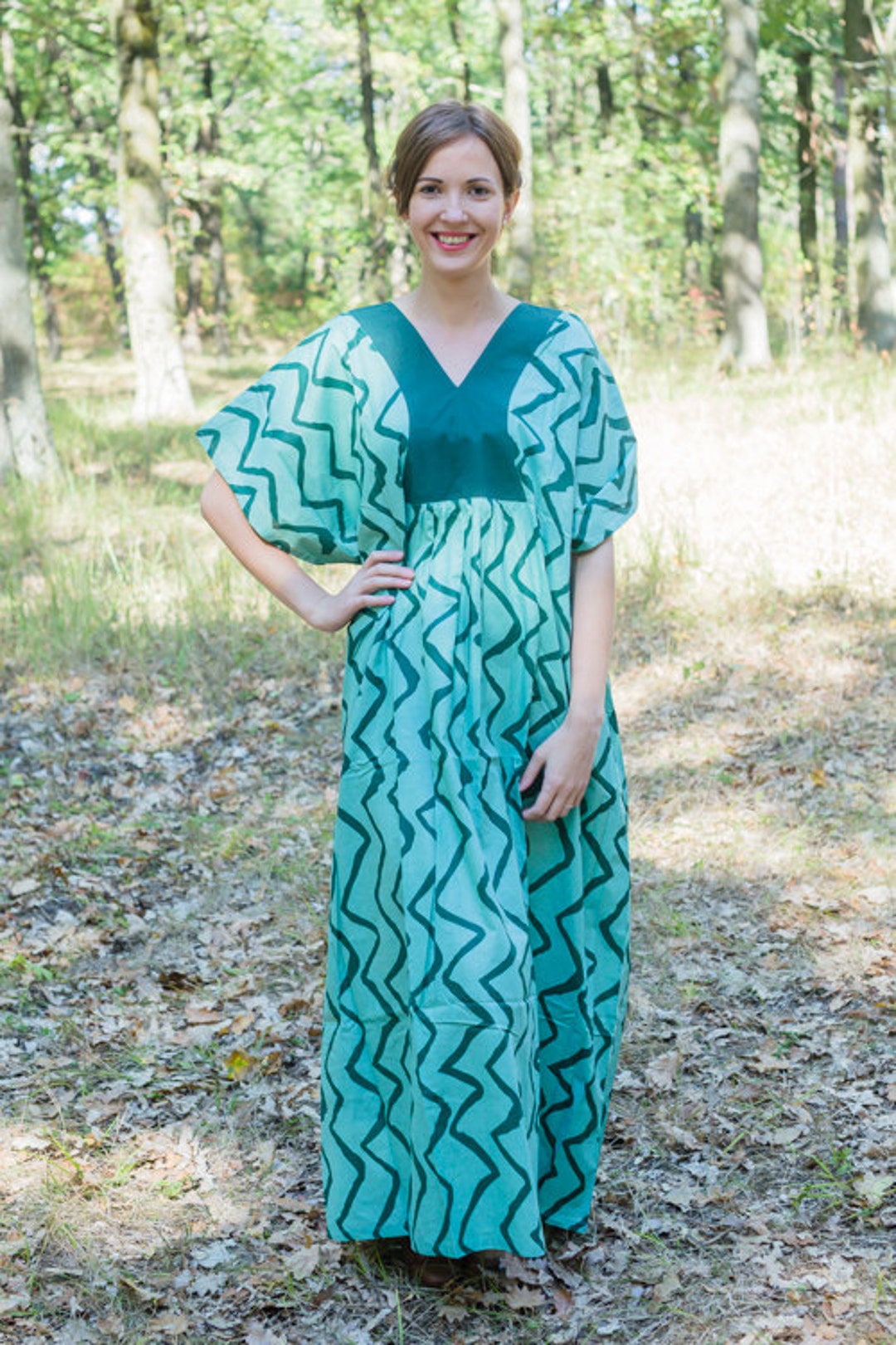 Flowing River Kaftan Style in Chevron Pattern in Green Color | Bohemian ...