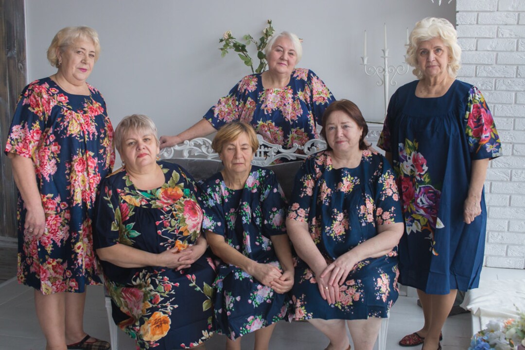 Navy Blue Snap Back Gathered Yoke Housecoat for Elderly People - Etsy