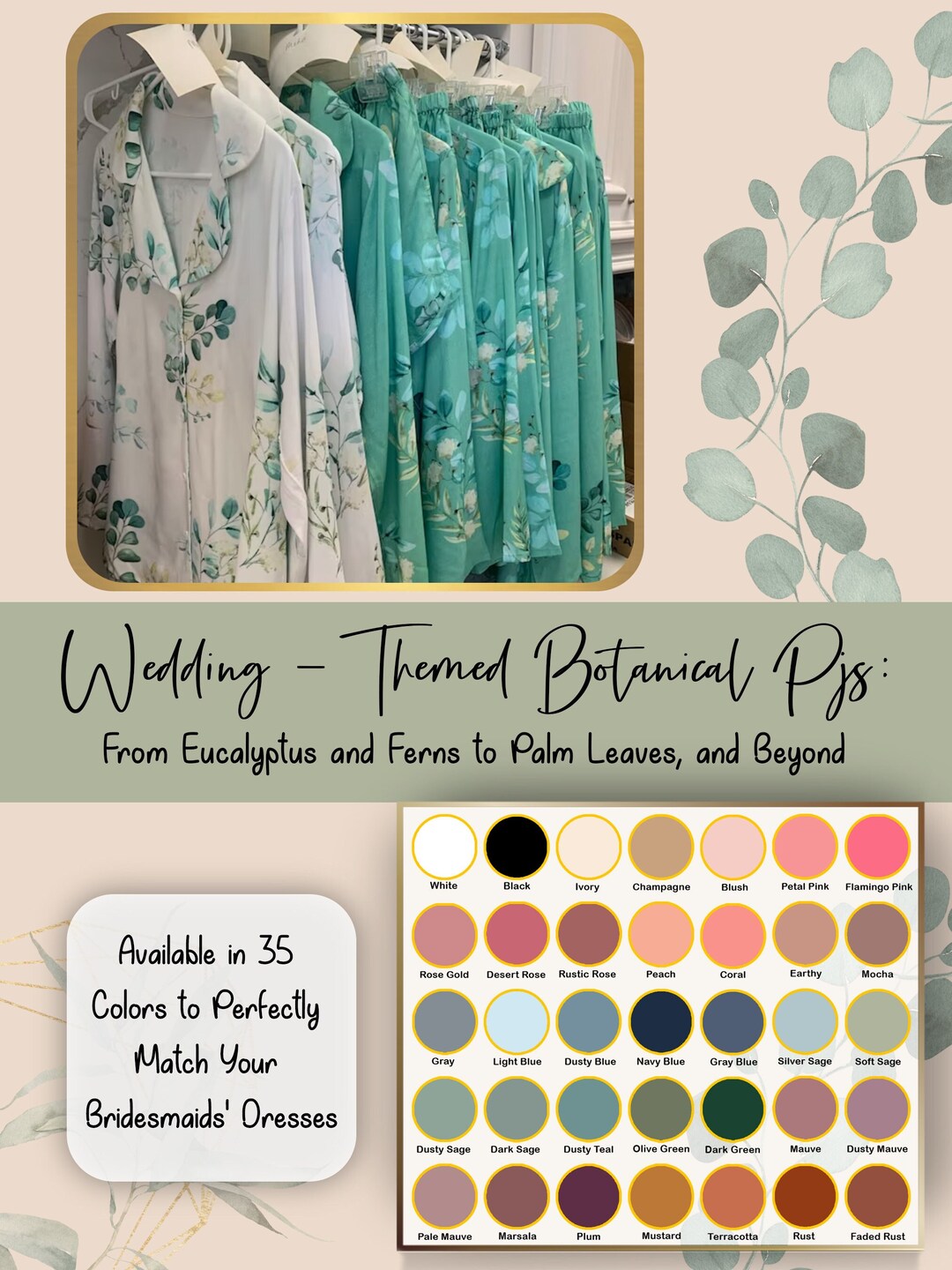 Buy Botanical Themed Wedding Pajamas With Long or Short Sleeves and ...