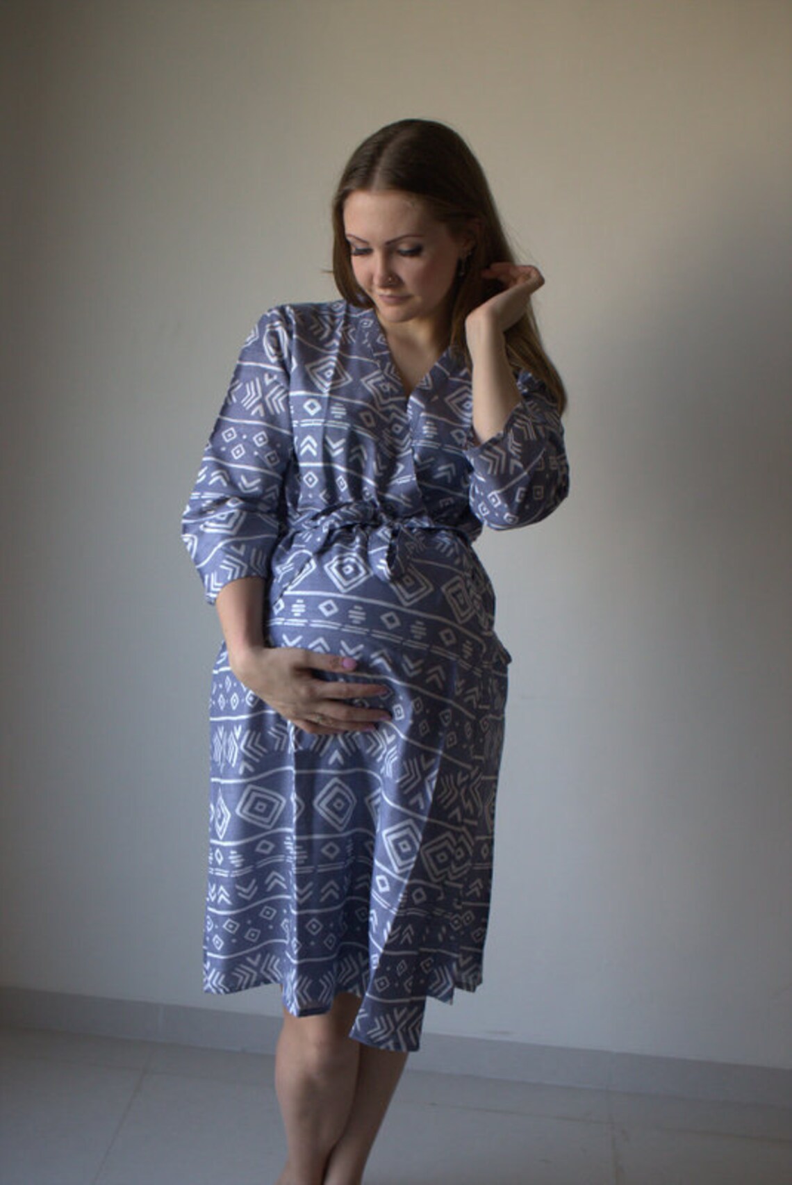 Gray Aztec Maternity Robe Hospital Gown Delivery Robe labor | Etsy