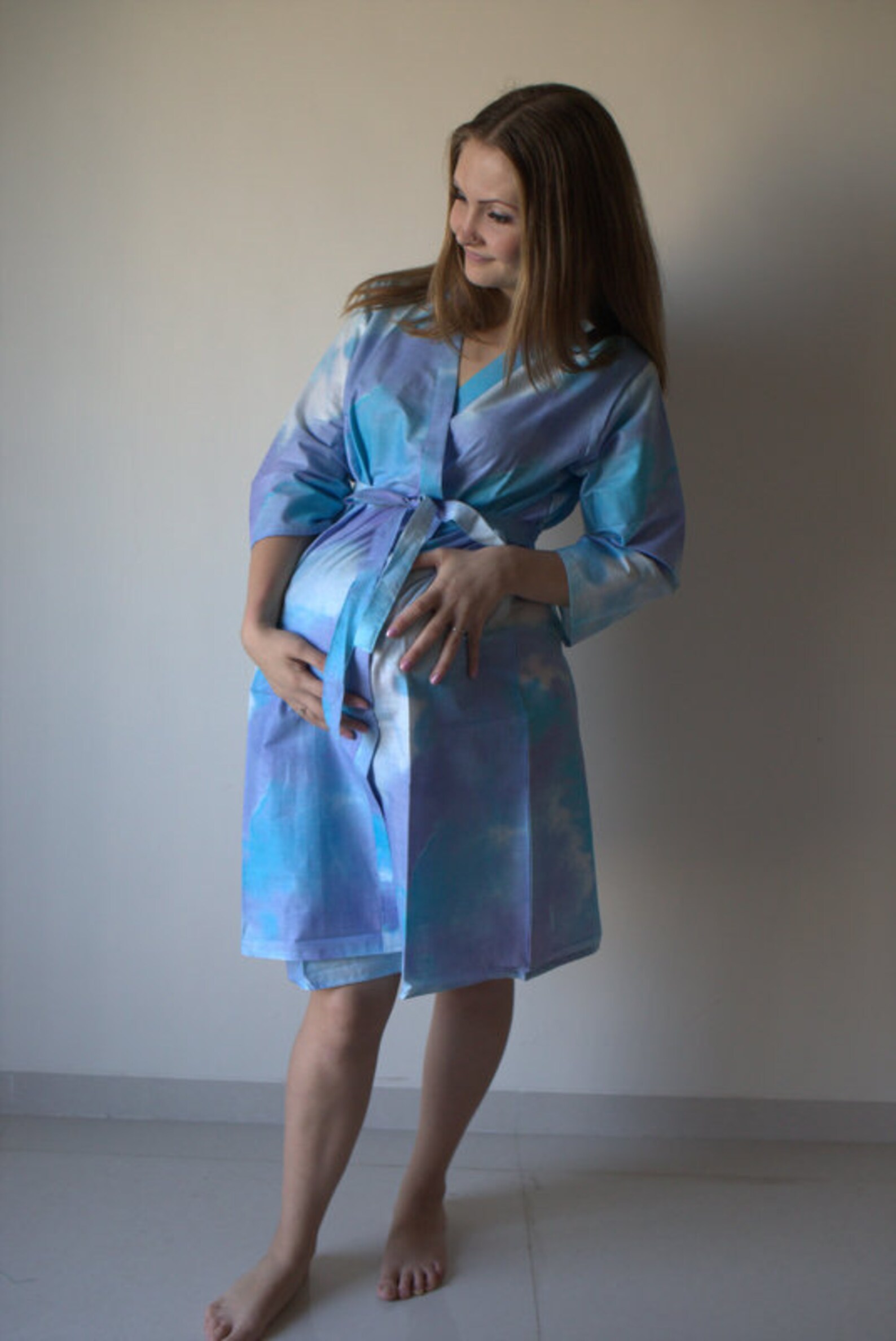 White Blue Watercolor Maternity Robe Hospital Gown Delivery - Etsy