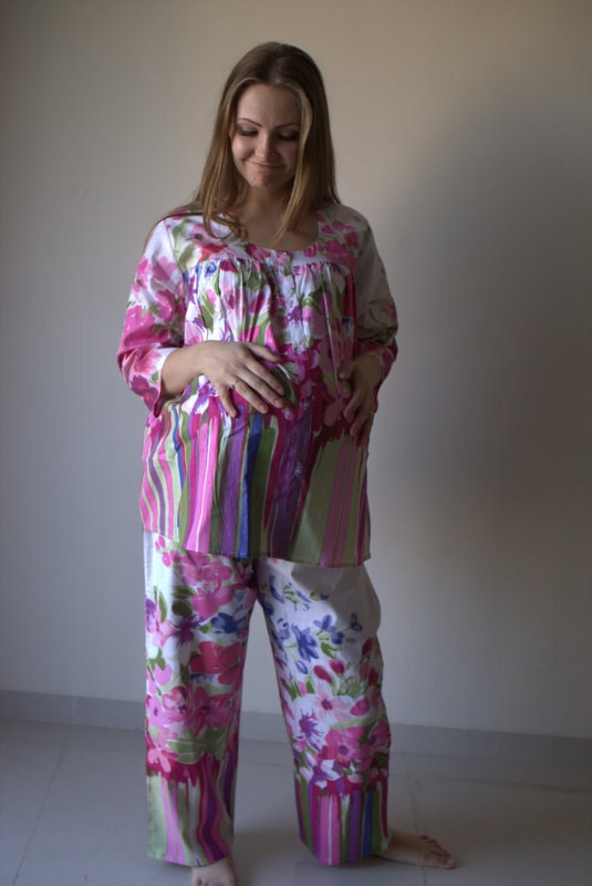 Pink Watercolor Painting Maternity 2 Piece Pajama - Etsy