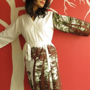 The Tree of Life White Crossover Knee Length Robe..getting Ready Robe ...