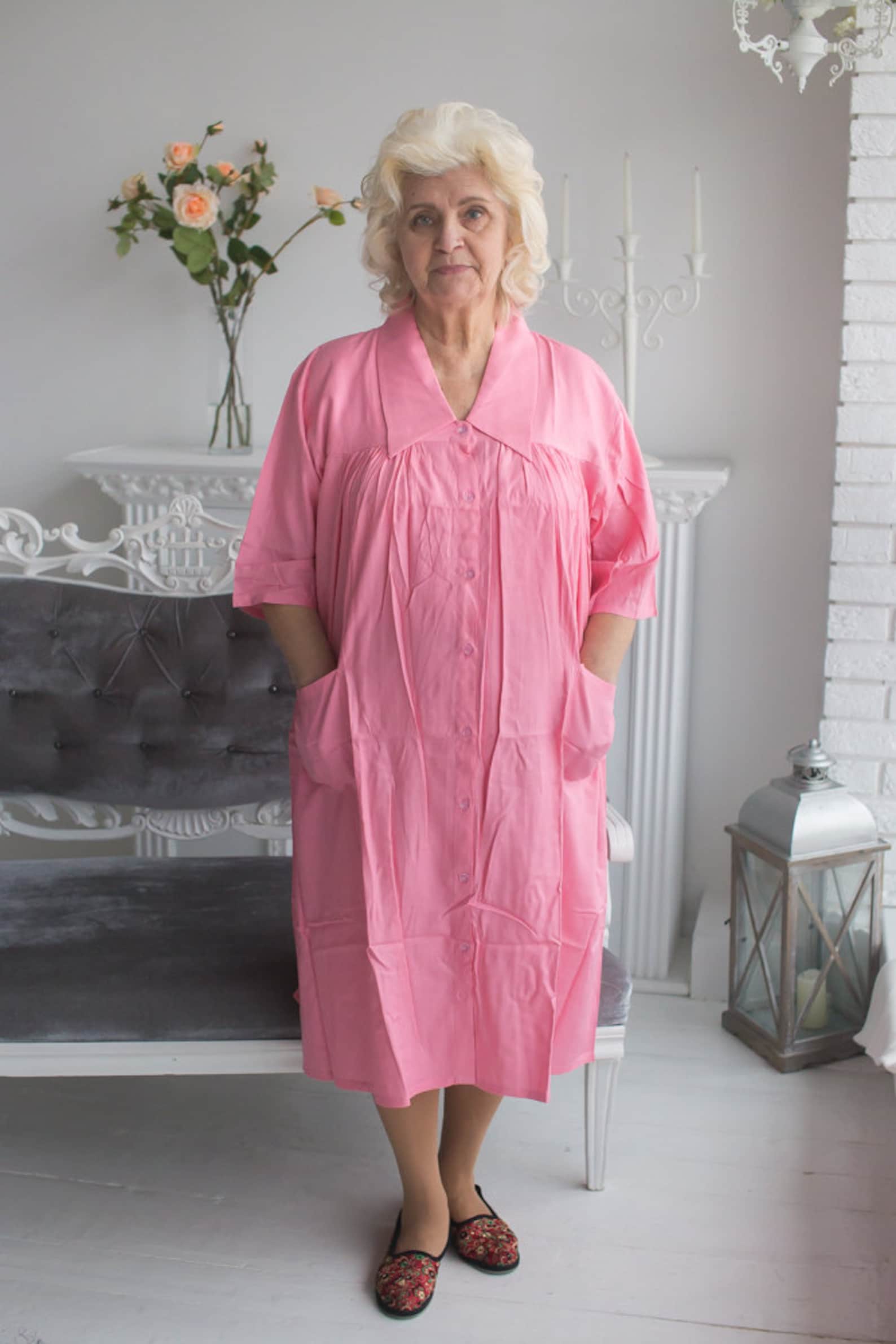 Solid Button-front Collared Housecoat for Elderly People - Etsy
