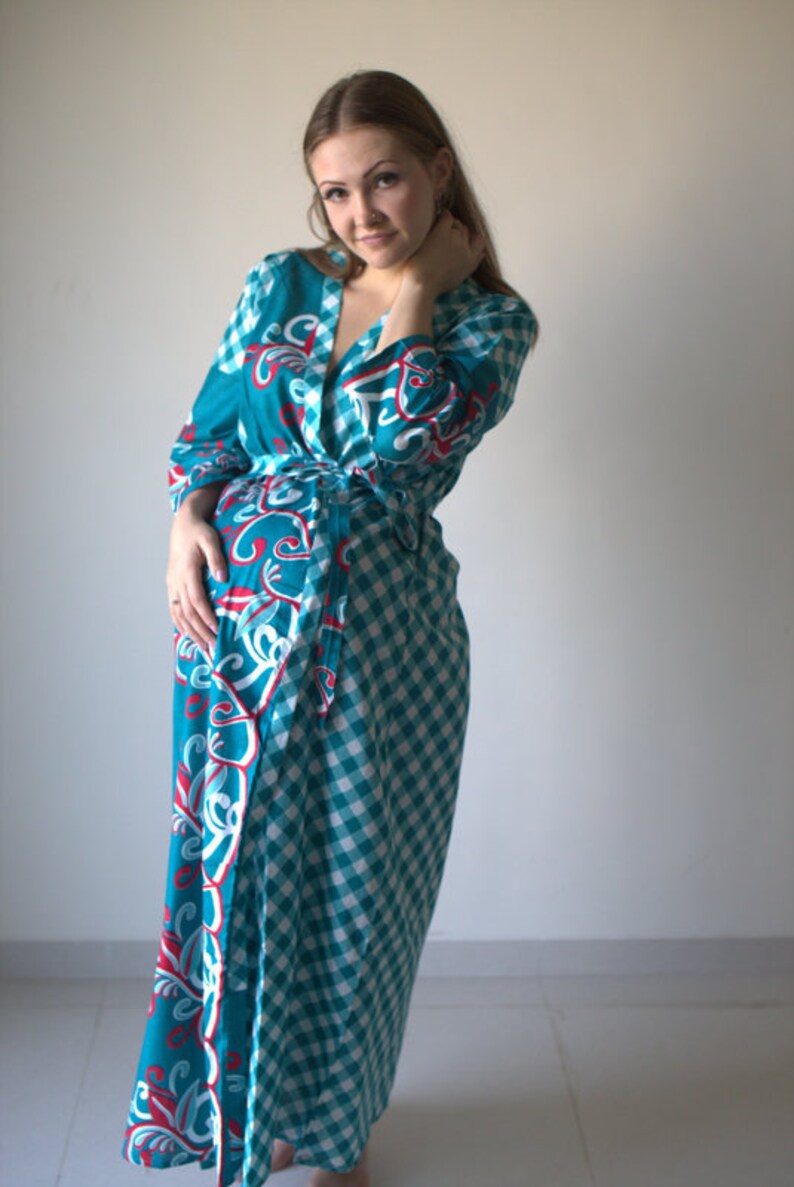Teal Plaid Floral Ankle Length Maternity Robe Hospital Gown | Etsy