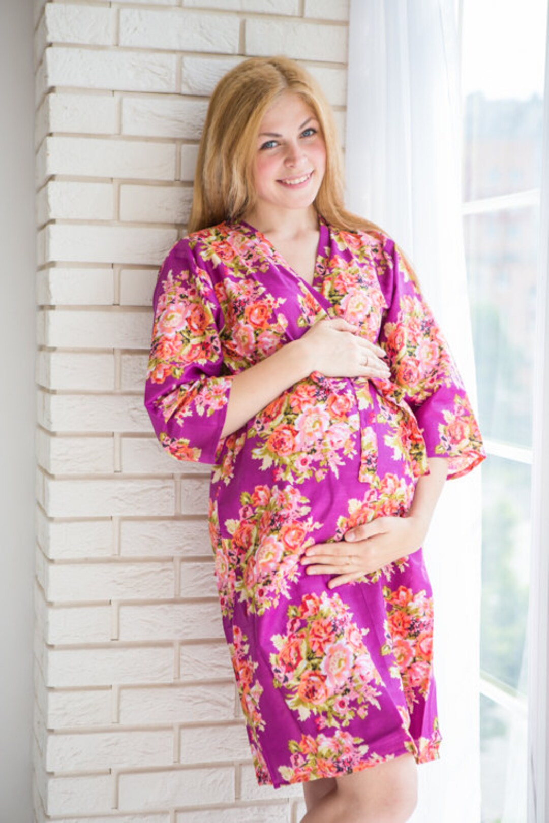 Purple Floral Posy Patterend Maternity Robe | Hospital Gown, Delivery ...