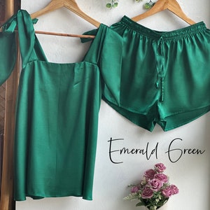 All Shades of Green Silk Tie Knot Tank Top Style Pj Sets | Unlimited ...