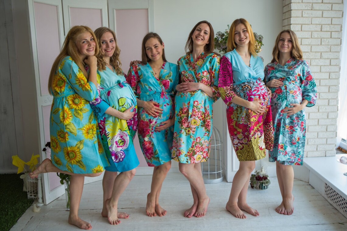 Moms in Light Blue Floral Prints Maternity Robe Delivery | Etsy