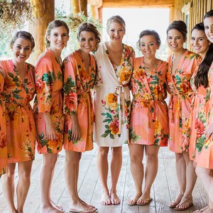Coral Large Floral Blossom Bridesmaids Robe Sets | Kimono Robes ...