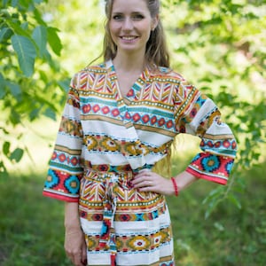 White Mustard Aztec Geometric Patterned Robe | Kimono Style Getting ...