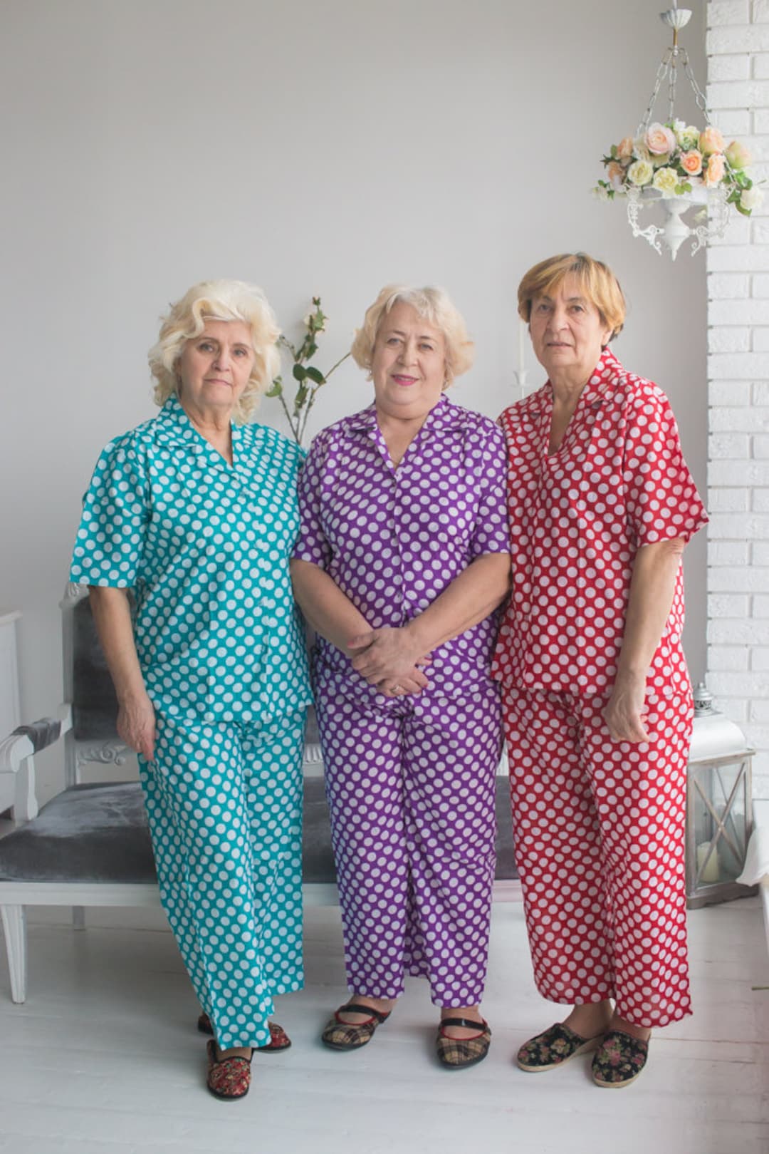 Polka Dots Button-front PJ Sets for Elderly People - Etsy