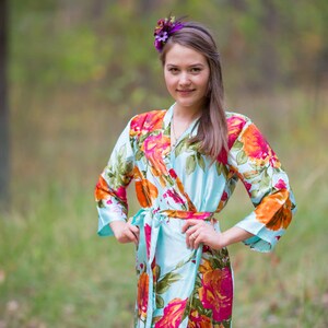 Large Floral Blossom Silk Bridesmaids Robes | Kimono Style Getting ...