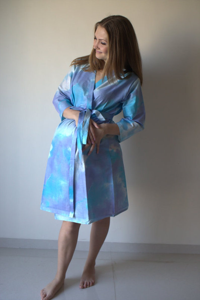 White Blue Watercolor Maternity Robe Hospital Gown Delivery - Etsy