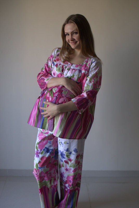 Pink Watercolor Painting Maternity 2 Piece Pajama - Etsy