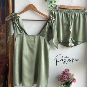 All Shades of Green Silk Tie Knot Tank Top Style Pj Sets | Unlimited ...