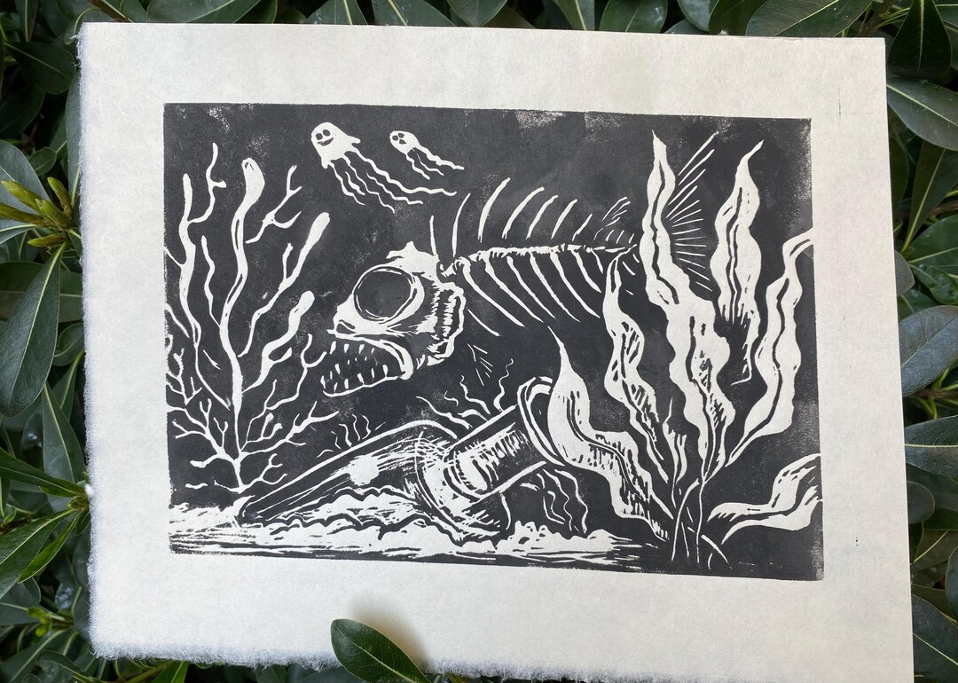 Fish Bone Linocut Print. Wall Art. - Etsy