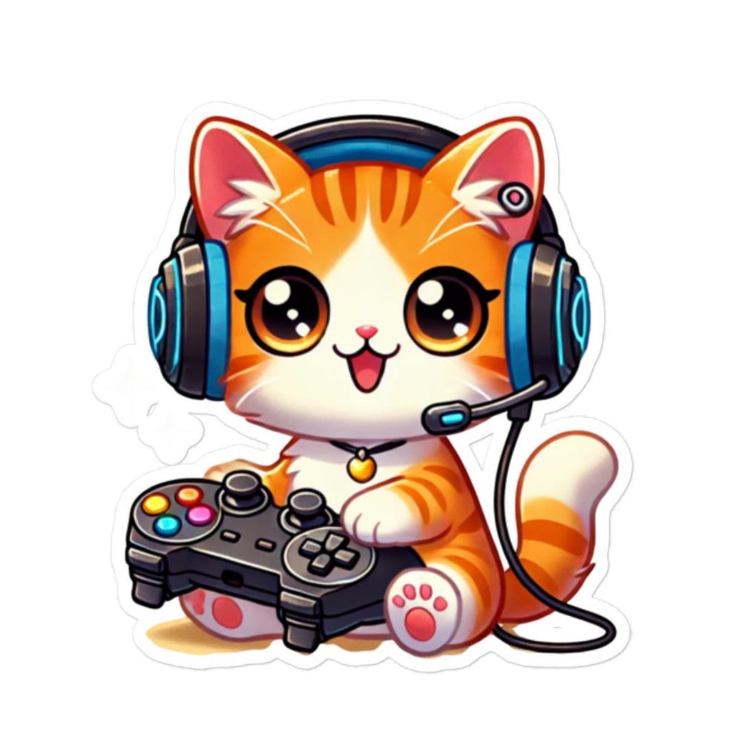 Gamer Cat Sticker Cute Gaming Vinyl Decal for Laptop Console Gift for ...