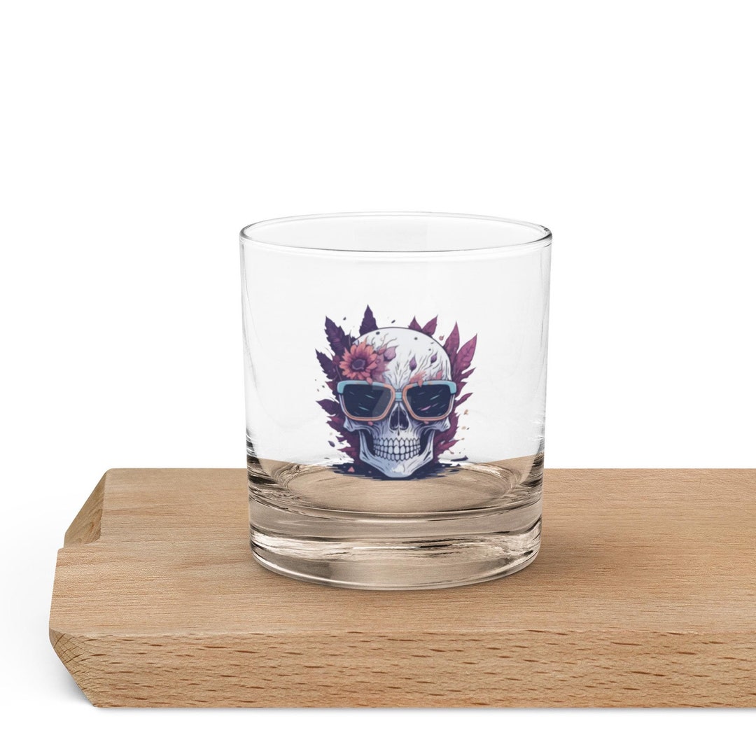 Skull & Sunglasses Whiskey Glass - Gothic Floral Design - Etsy