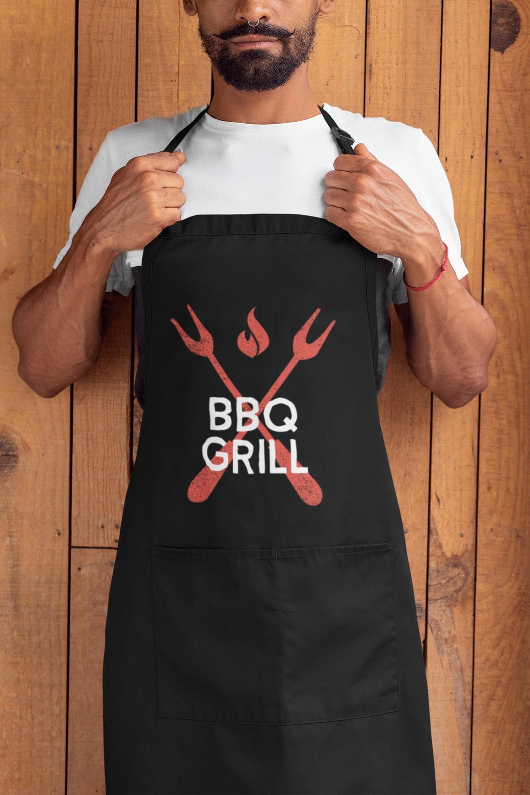 Rustic BBQ Apron With Grill Fork Design - Apron With Pockets for ...