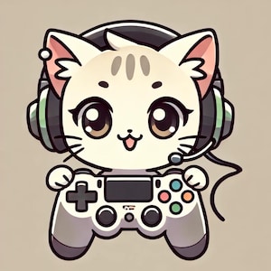 Cute Gamer Cat Sticker - Adorable Kitty With Headset and Controller ...