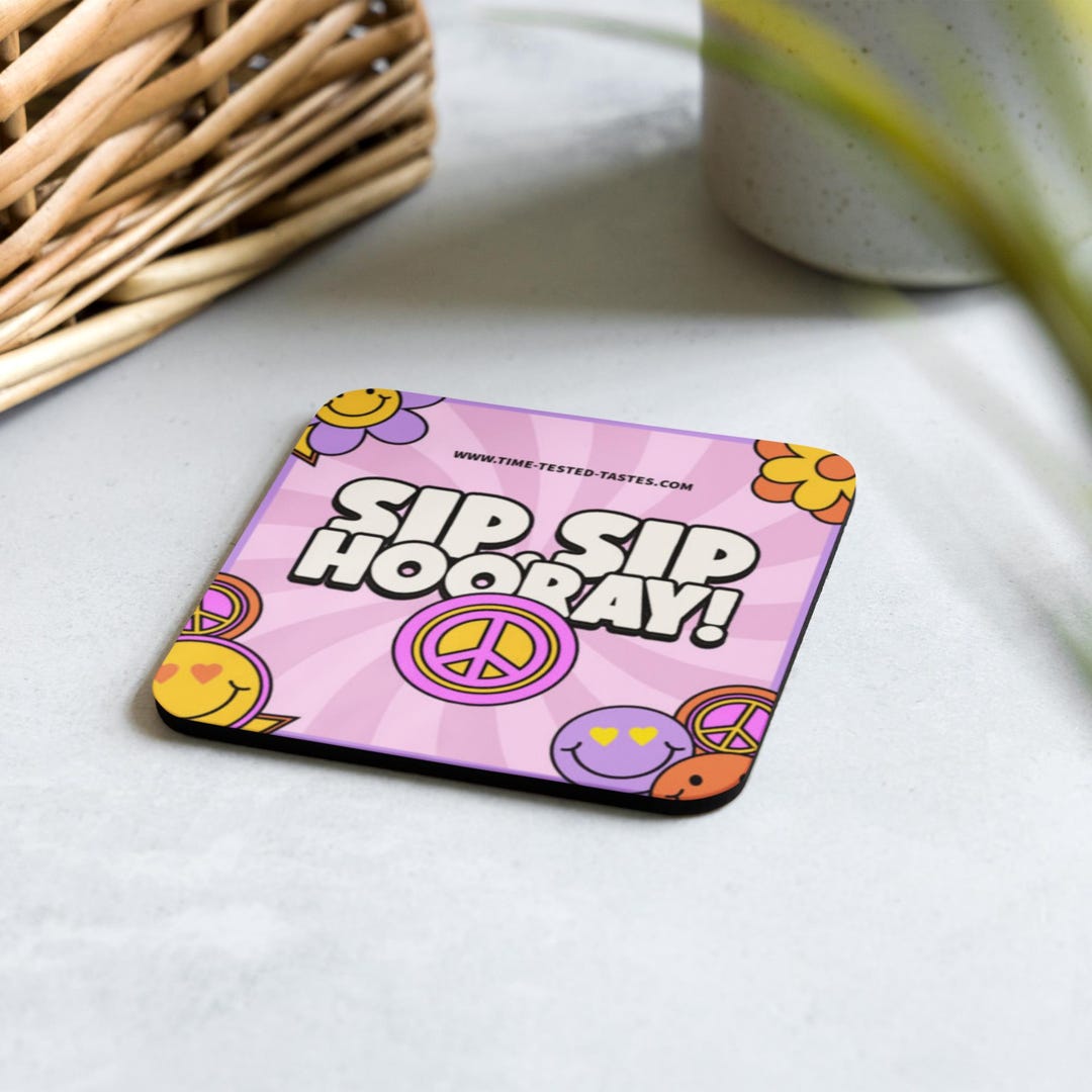 Sip Sip Hooray Coaster - Retro Peace Sign Coaster With Smiley Flowers ...
