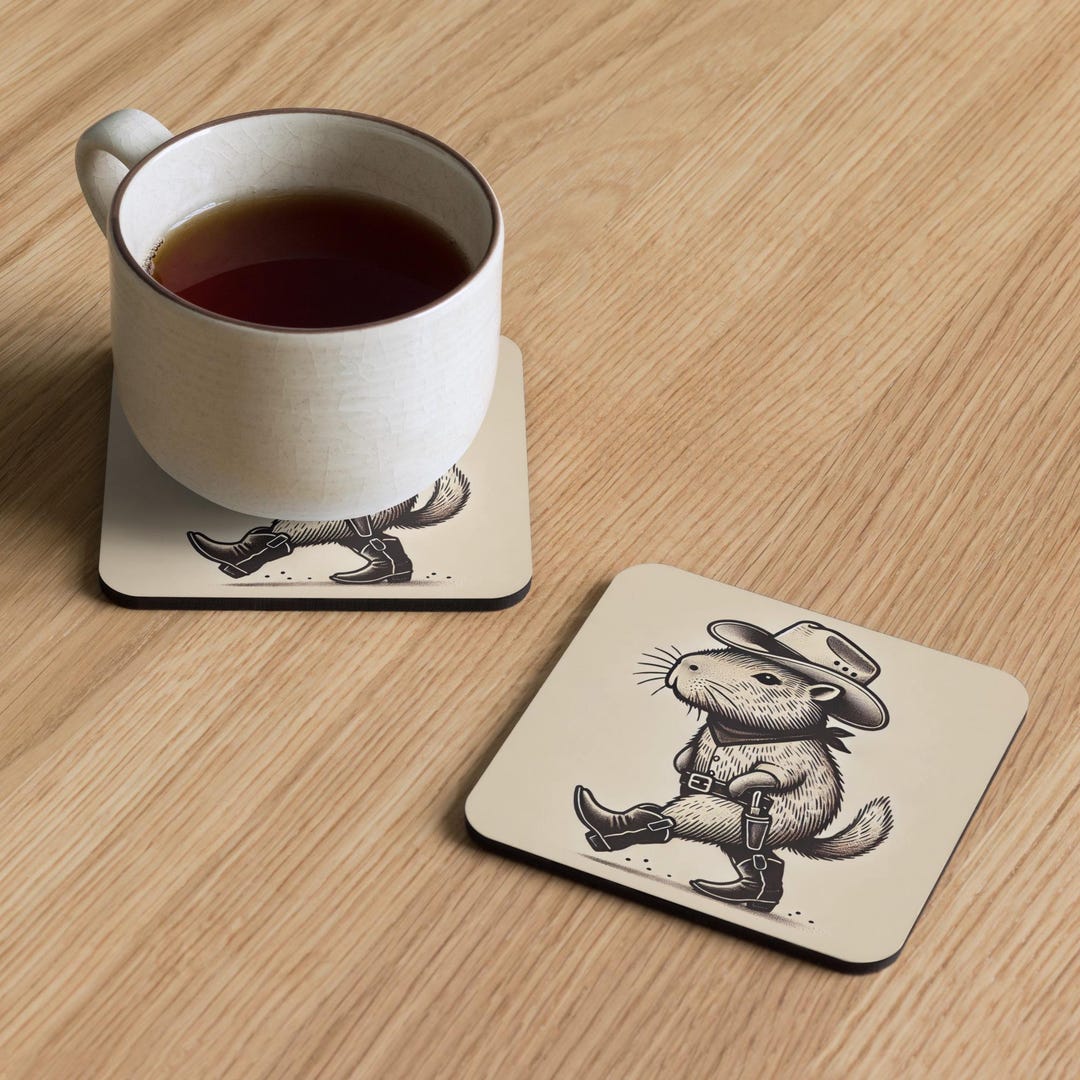 Cowboy Capybara Coaster, Funny Western Drink Coaster, Unique Animal ...