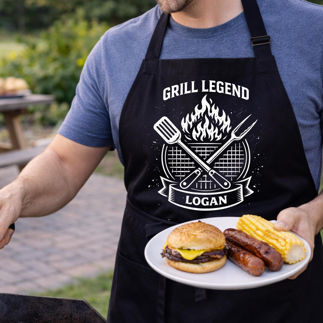 Personalized BBQ Apron, Custom Name Grilling Apron for Men, Adjustable ...