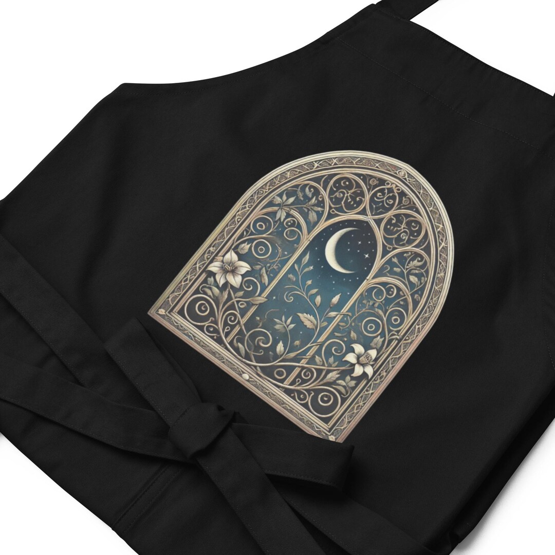 Celestial Moon Window Apron | Gothic Arch Apron | Vintage Floral Apron ...