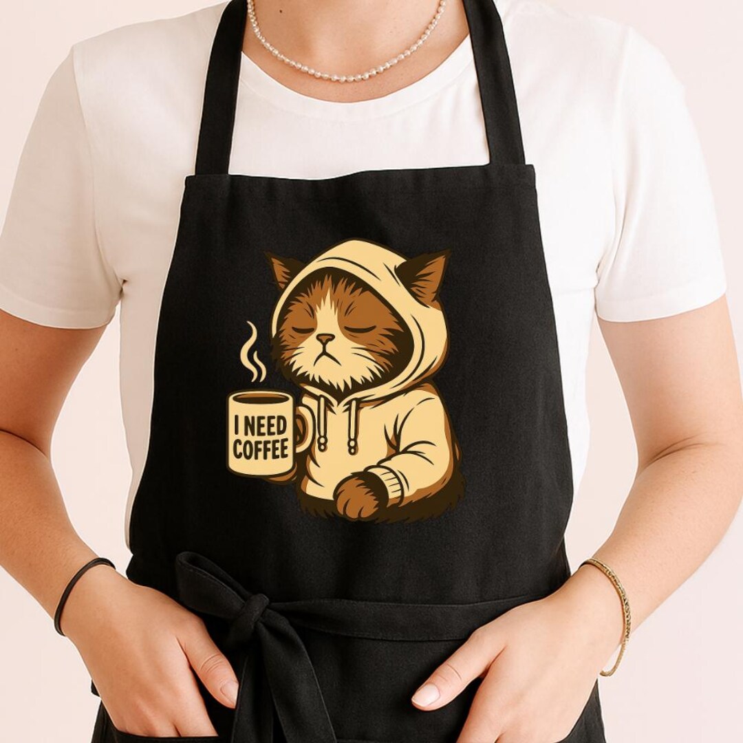 Coffee Cat Apron Funny Kitchen Apron Gift for Him Cooking Baking BBQ ...