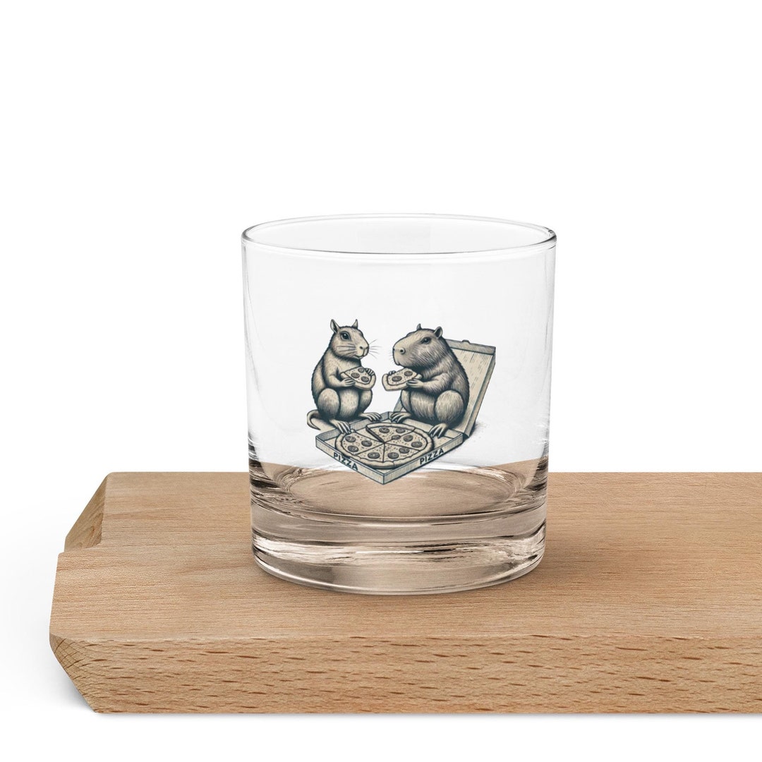 Capybara and Rat Pizza Whiskey Glass - Quirky Animal Barware - Bourbon ...