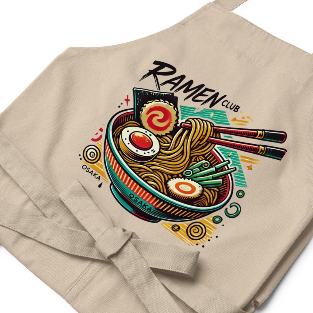 Colorful Ramen Club Apron With Osaka Noodle Bowl Illustration, Japanese ...