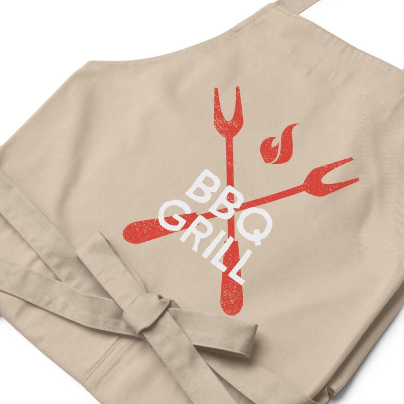 Rustic BBQ Apron With Grill Fork Design - Apron With Pockets for ...