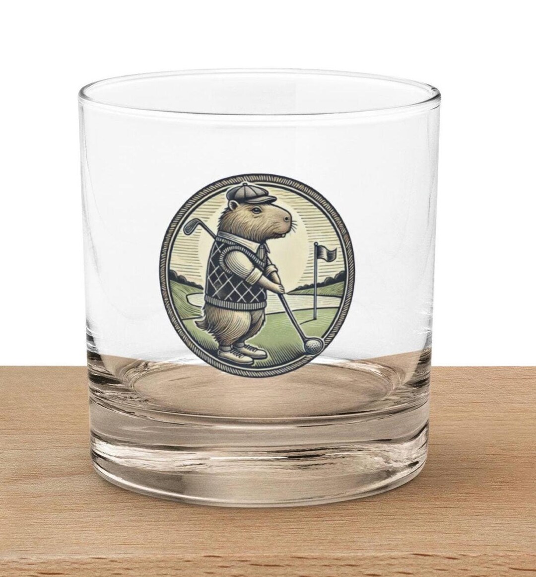 Golfing Capybara Whiskey Glass - Unique Animal Golf Design Perfect for ...