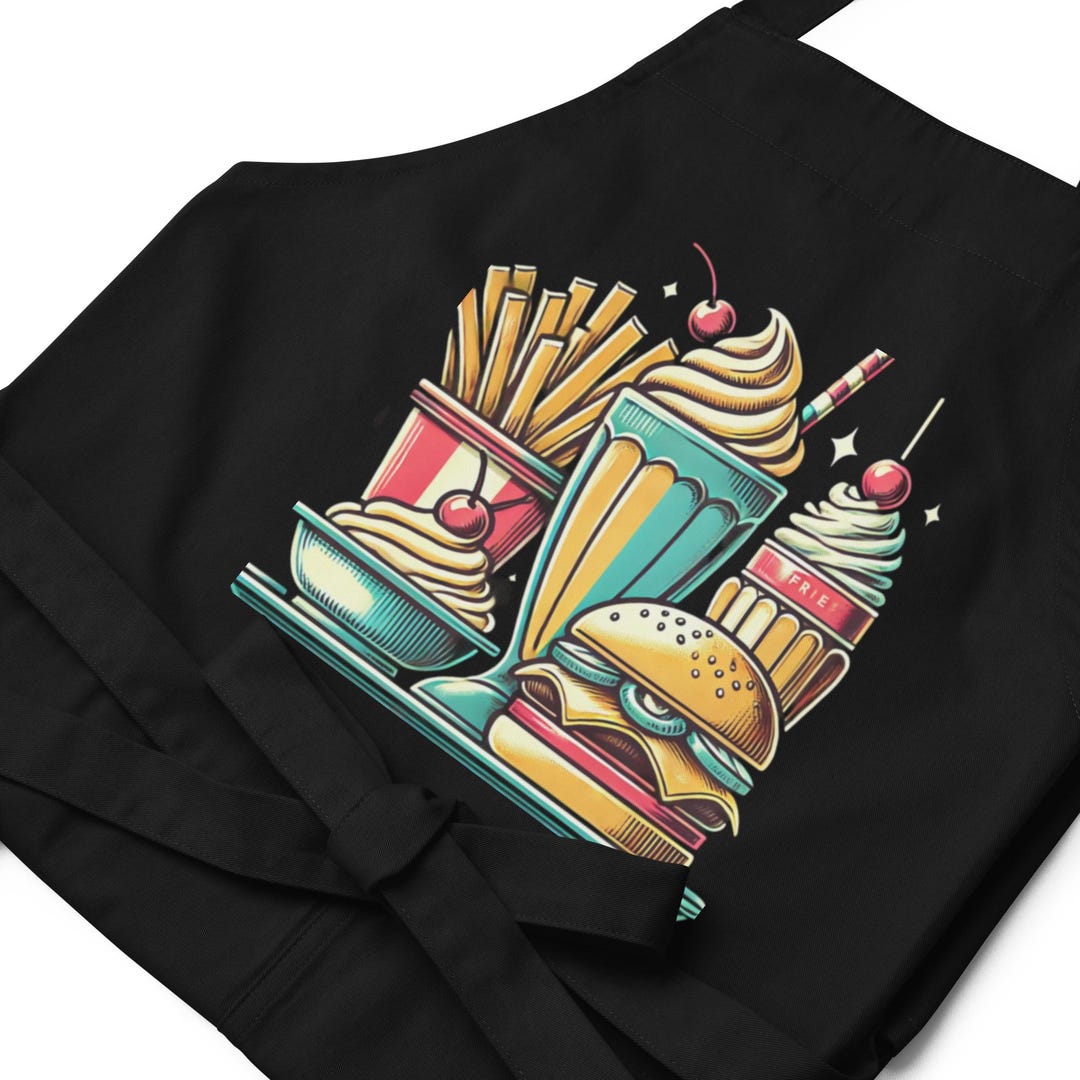 Retro Fast Food Art Apron | Vintage Diner Apron | 50s Aesthetic Cooking ...