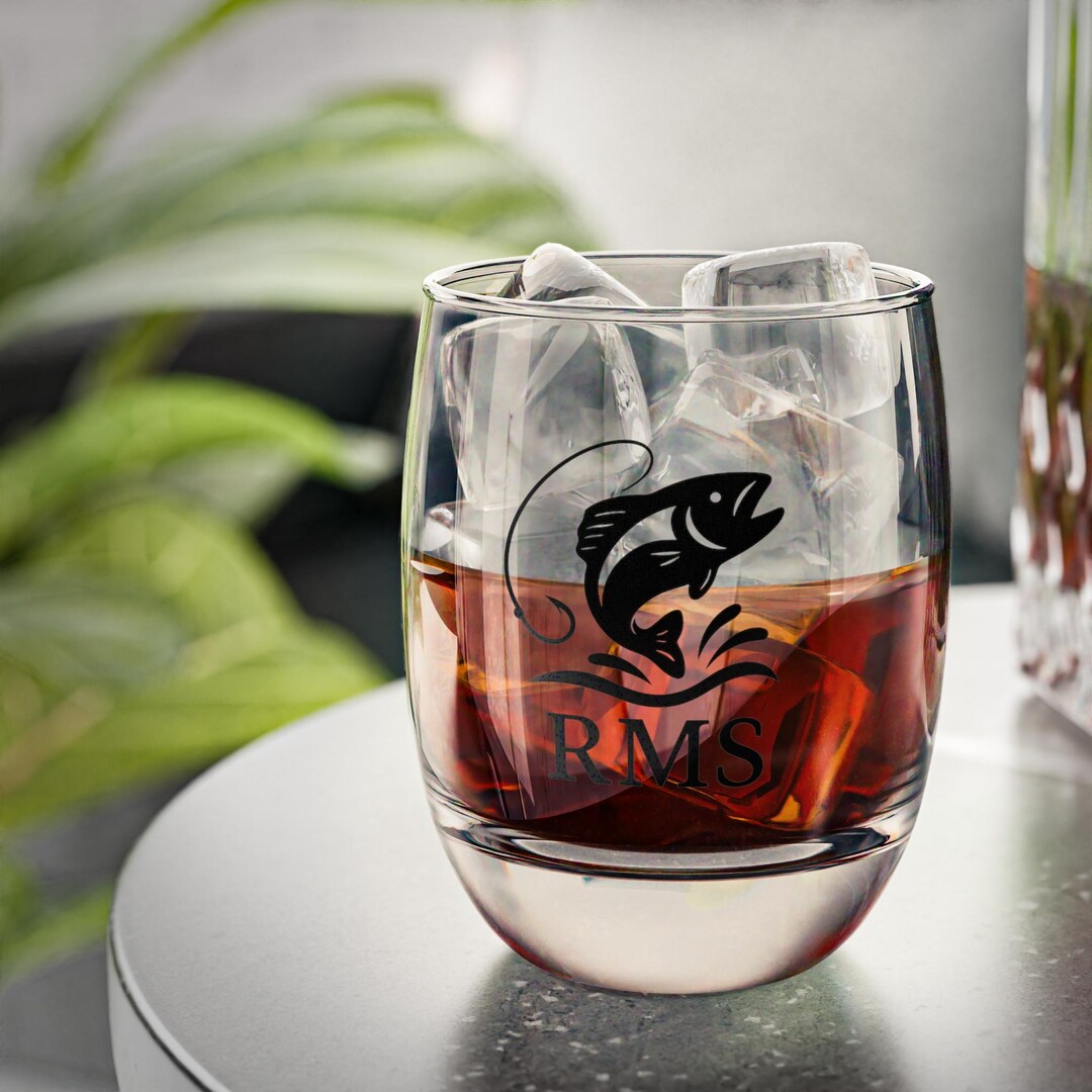 Personalized Whiskey Glass, Fishing Design, Custom 6oz Drinkware - Etsy