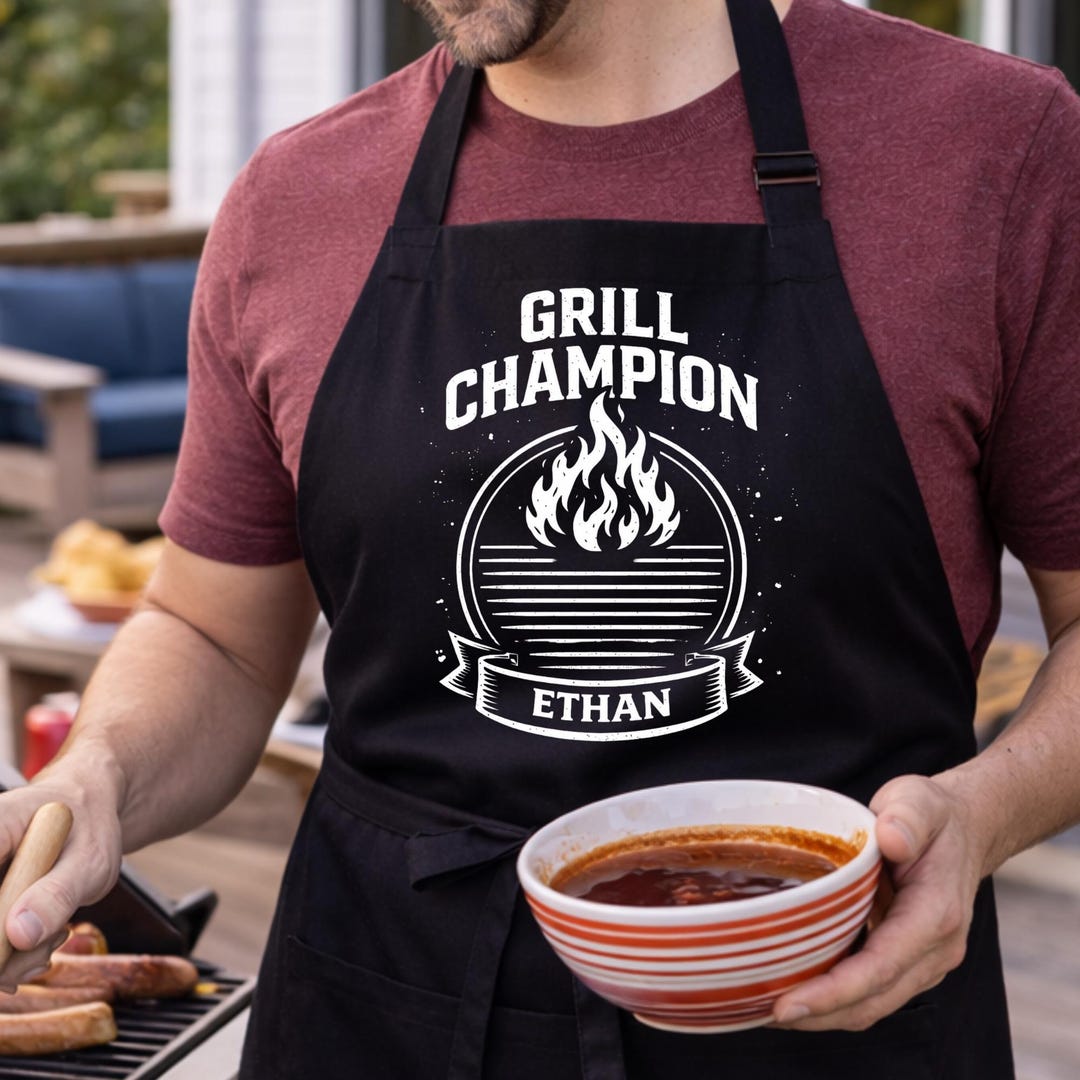 Personalized BBQ Apron, Custom Name Grilling Apron for Men, Adjustable ...