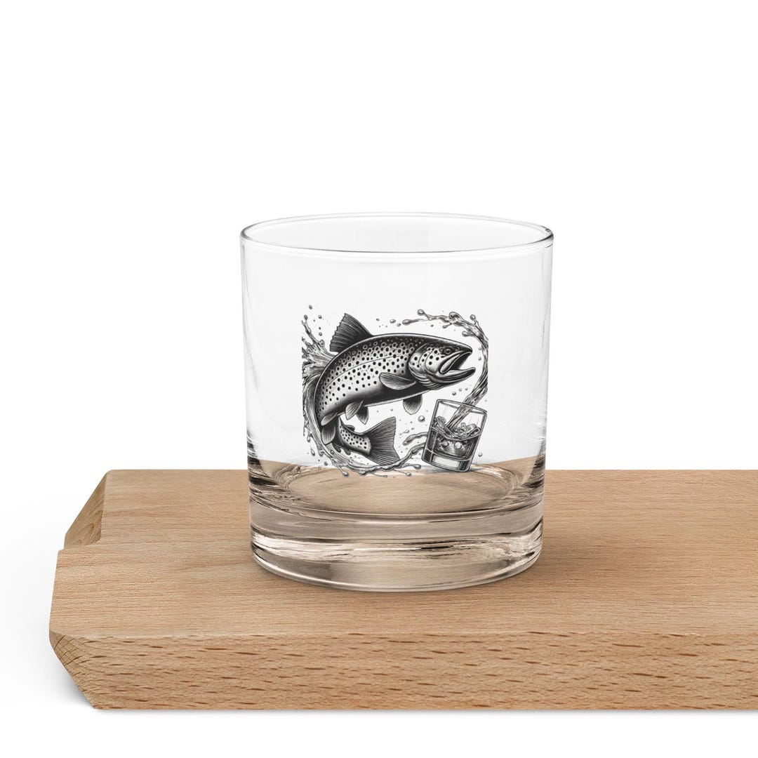 Trout Fishing Whiskey Glass – Fisherman’s Bourbon Rocks Glass for ...
