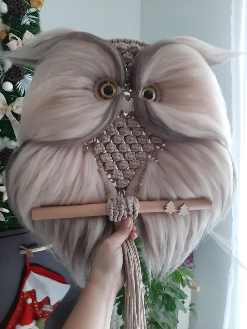Big Macramé Owl Wall Decoration - Beige and Brown - Etsy