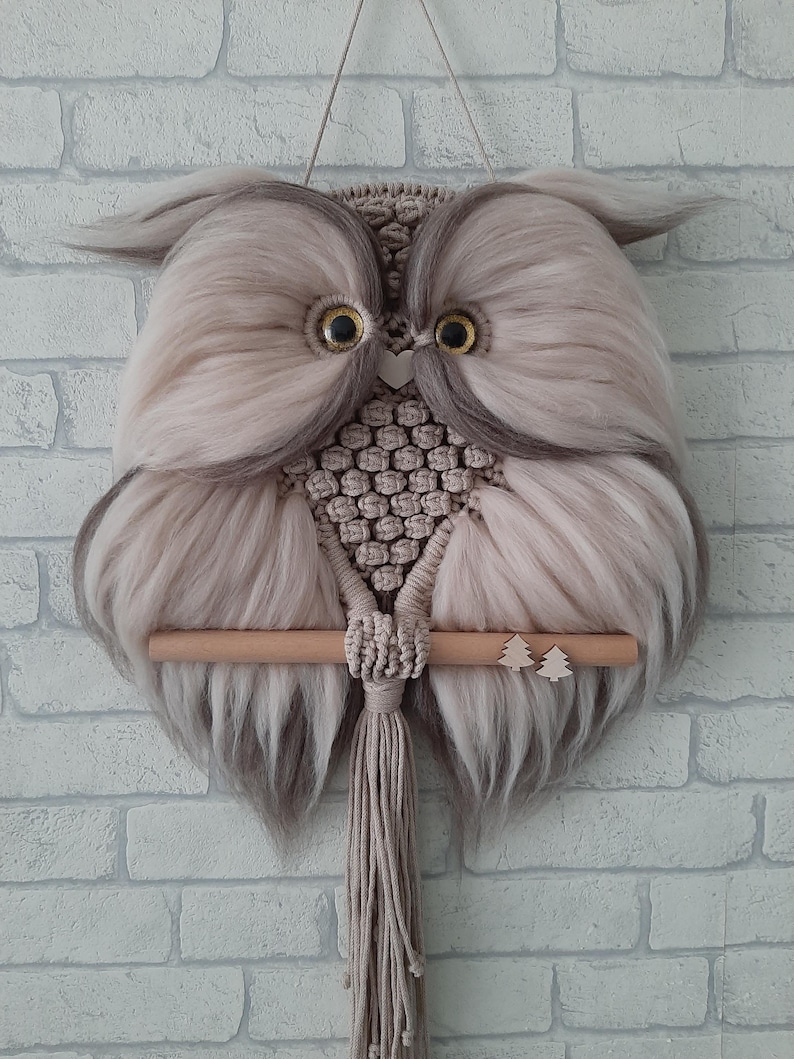 Big Macramé Owl Wall Decoration - Beige and Brown - Etsy