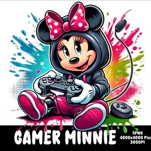 5 PNG Gamer Minnie Mouse Png Stitch Splash and Watercolor Png Gamer ...