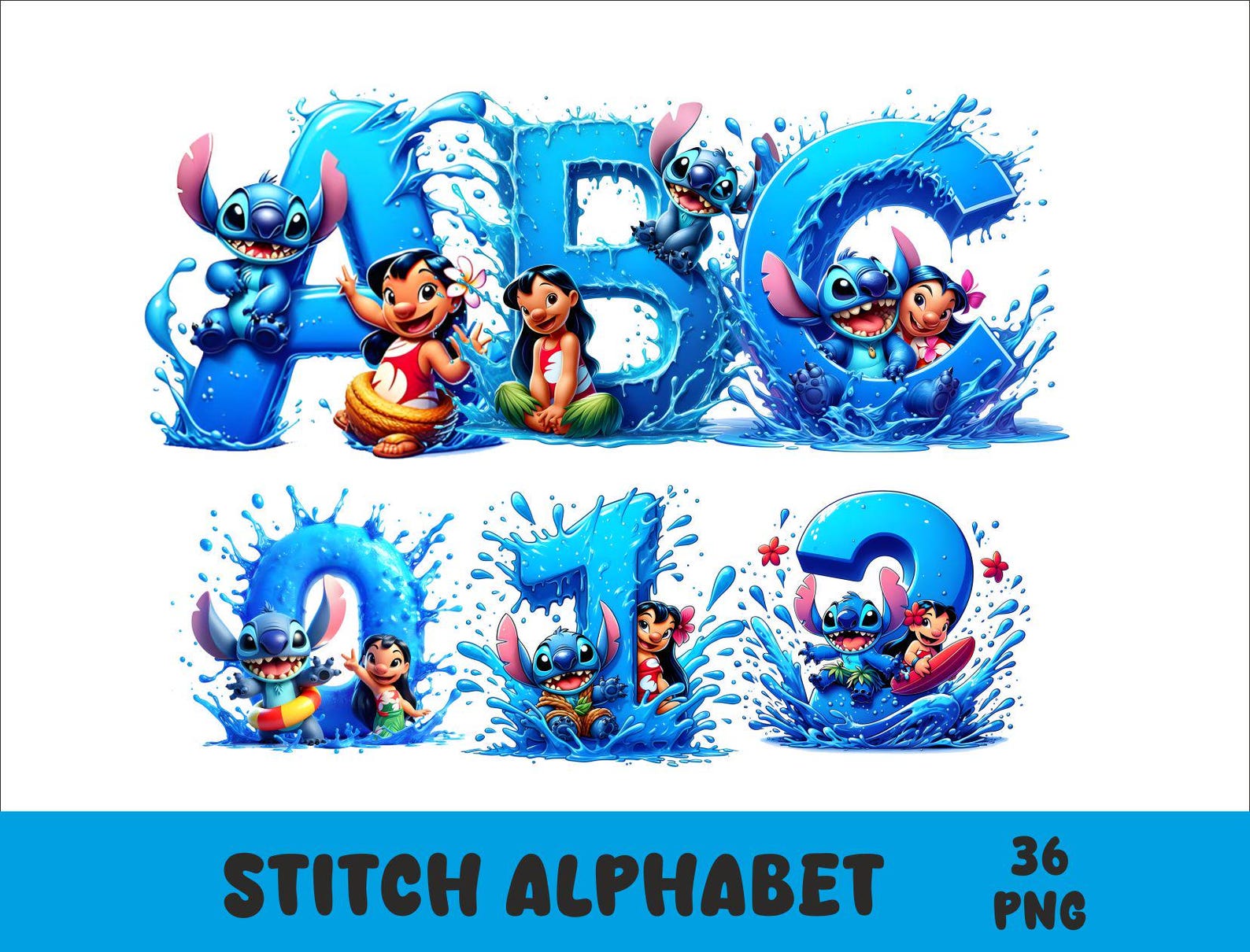 Lilo and Stitch Alphabet 36 PNG Stitch Font Watercolor Png Stitch Font ...