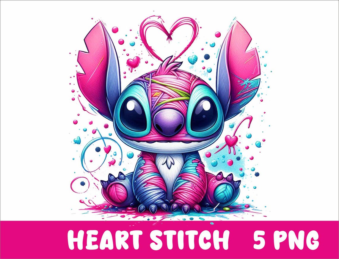 Pink Heart Stitch 5 PNG Stitch Splash and Watercolor Png Heart Stitch ...