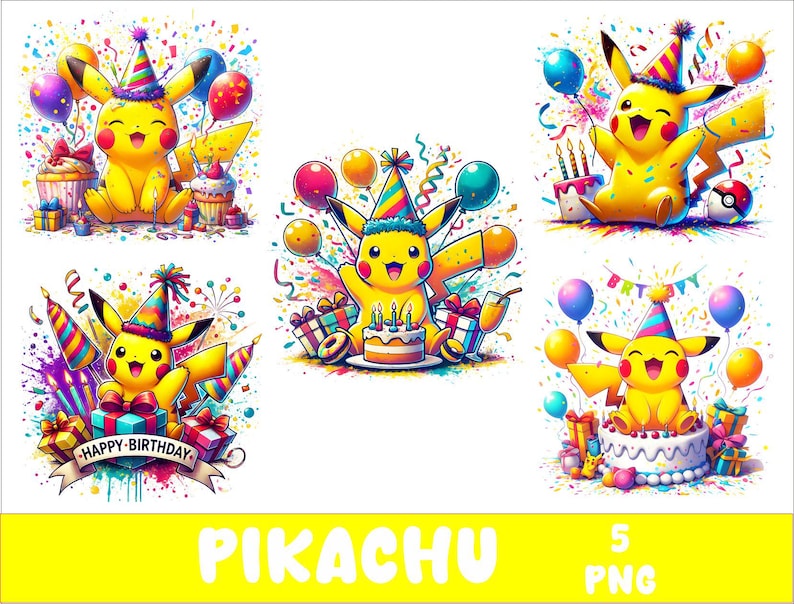 Birthday Pikachu 5 PNG Birthday Pikachu Splash and Watercolor Png ...