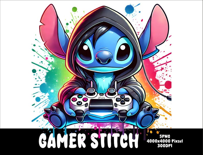 5 PNG Gamer Stitch Png Stitch Splash and Watercolor Png Gamer Stitch ...