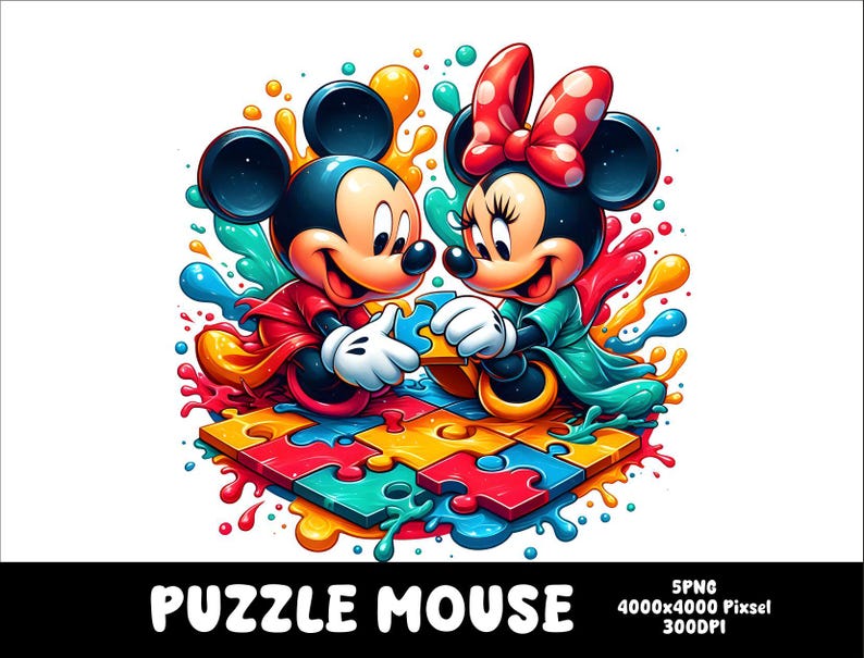 5 PNG Puzzle Mickey and Minnie Png Stitch Splash and Watercolor Png ...