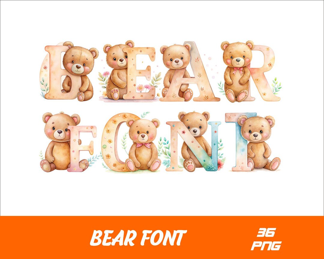 Bear Alphabet 36 PNG Bear Font Watercolor Png Bear Font Transparent PNG ...