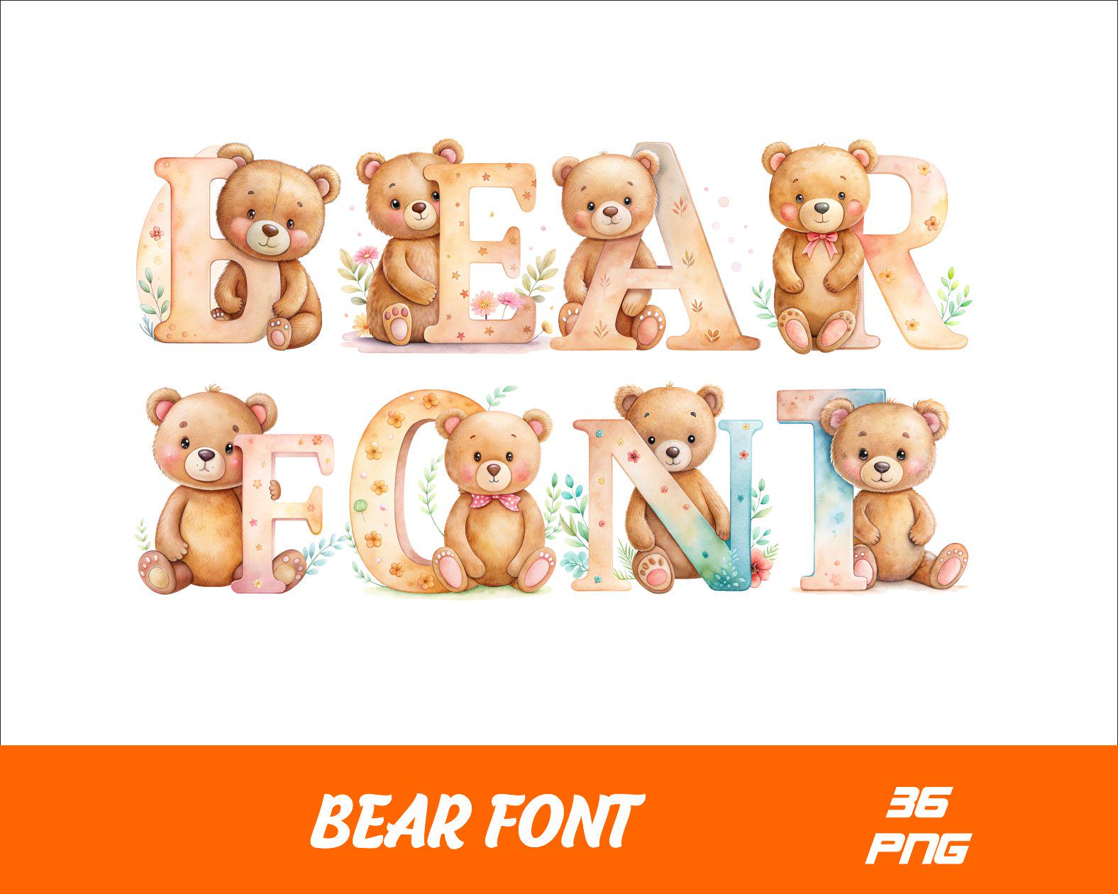 Bear Alphabet 36 PNG Bear Font Watercolor Png Bear Font Transparent PNG ...