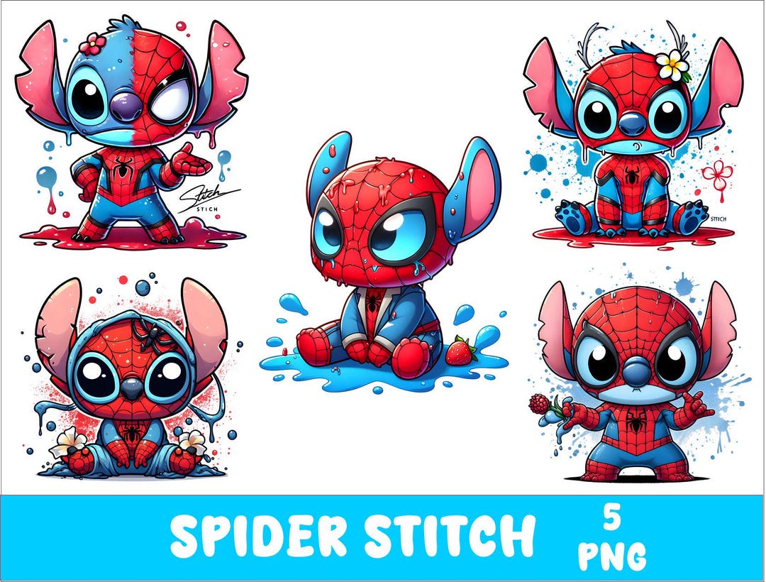 5 PNG Stitch Spider Hero Png Stitch Splash and Watercolor Png Stitch ...