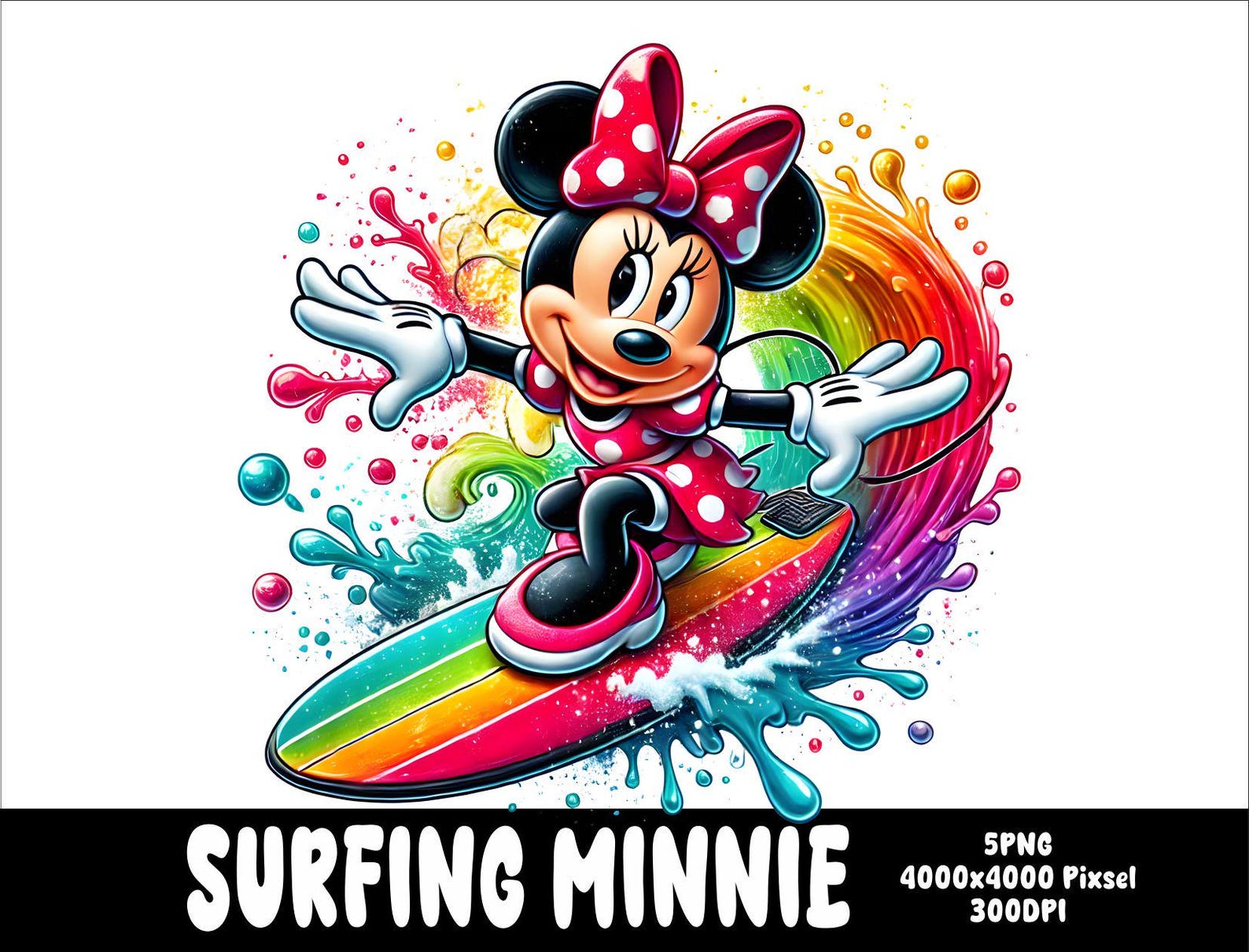 5 PNG Surfing Minnie Png Mouse Splash and Watercolor Png Minnie ...